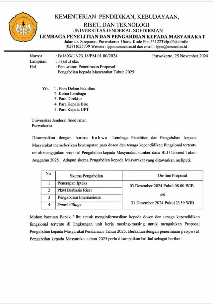 Penawaran Penerimaan Proposal Pengabdian kepada Masyarakat Tahun 2025